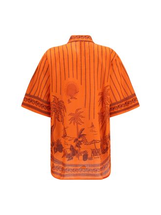 Alemais Womens Oversized Printed Shirt Orange Cotton