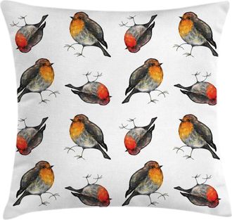 Abakuhaus Vogel-Druck Kissenbezug, Rotkehlchen Farbe, Dekorativer Kopfkissenhülle mit Beidseitiger Druck, 40 x 40 cm, Marigold Vermilion