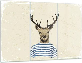 Arttor Mehrteilige Bilder auf Glas 165x110cm Glasbild Hipster Anthropomorphismus Hirsch Groß XXL Wanddeko Schlafzimmer Küche Set 3 teilige Wandbilder Dekorat