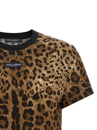Dolce & Gabbana Leo-Print Cropped T-Shirt - Brown