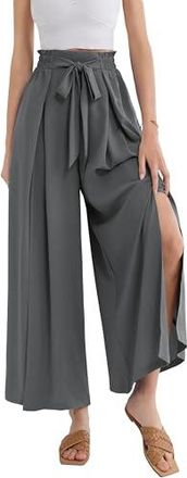 Grace Karin Pantalon palazzo décontracté à jambes larges avec poches pour femme, gris foncé, XXL