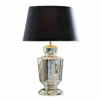 Loberon Tischlampe Taos, Verspiegelter Fu&szlig;, Edler Look, Eleganter Kontrast, Tischleuchte, Wohn-Accessoire, Baumwolle, Glas, schwarz/silber