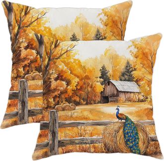 Generic Herbstpfauenvogel Kissenh&uuml;llen Komfort Kissenbez&uuml;ge Dekorative Dekokissen F&uuml;r Schlafzimmer Sofa Heimdekoration 45X45Cm 2Er Set