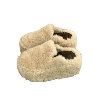 Generic YUJIEBB Pantoufles plates &agrave; plateforme en fourrure pour femme en coton d&eacute;contract&eacute; Mules chaussures maison bottes de neige robe confortable Mujer Zapa