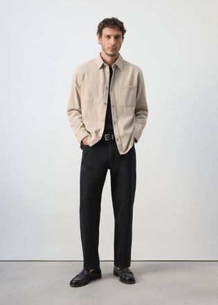 Mango Surchemise en jean poches beige - Homme - XXL - MANGO MAN