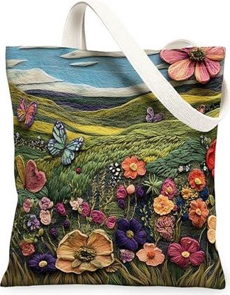Generic Sac fourre-tout en toile motif an&eacute;mones printani&egrave;res 33 x 38 cm, sac d&eacute;picerie r&eacute;utilisable pour femme, motif floral de voyage, d&eacute;coration cadeau