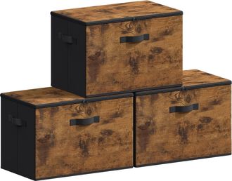Songmics Aufbewahrungsbox mit Deckel, faltbare Stoffbox mit Griffen, Aufbewahrung f&uuml;r Kleidung, Vliesstoff, 3er Set, 50 x 30 x 30 cm, vintagebraun RYZ050BH02