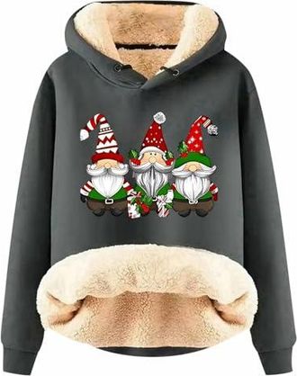Generic Pull De Noel Femme Pull Noel Femme Sweat Noel Coupe Cool Confortable Hoodie Automne Hiver Nain Imprimé Polaire Épaisse Chaud Décontracté