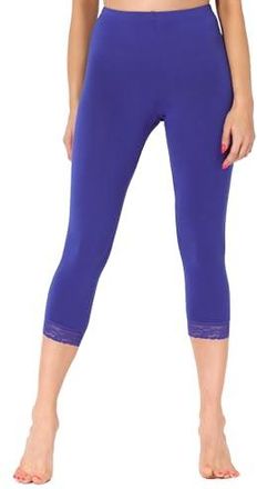 Merry Style Leggings Femme 3/4 Capri Legging Opaques en Viscose avec Dentelle MS10-290 (Cobalt, XL)