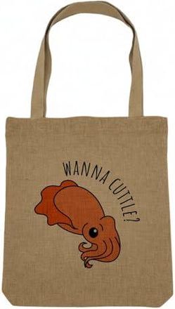 Fabulous Sac Shopping Tote Bag Aspect Lin - Wanna Cuttle Pun Fish Joke Cuddle - Sac de Courses Toile Epaisse 360g Beige Naturel Cabas Port&eacute; Epaule Solide Impri