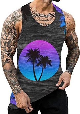 Generic D&eacute;bardeur homme surdimensionn&eacute; : maillot de corps l&eacute;ger T-shirt musculaire coupe ajust&eacute;e Sous-v&ecirc;tement respirant avec imprim&eacute; hawa&iuml;en Maillot de corps