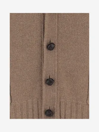 Bottega Veneta Mens Wool Cardigan With V-Neck Design Brown Sweater