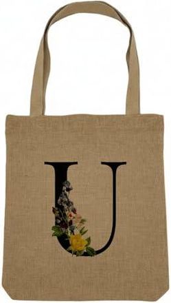 Fabulous Sac Shopping Tote Bag Aspect Lin - U Ulissya Urusla Lettre Alphabet Pr&eacute;nom Fleurs - Sac de Courses Toile Epaisse 360g Beige Naturel Cabas Port&eacute; Epaule