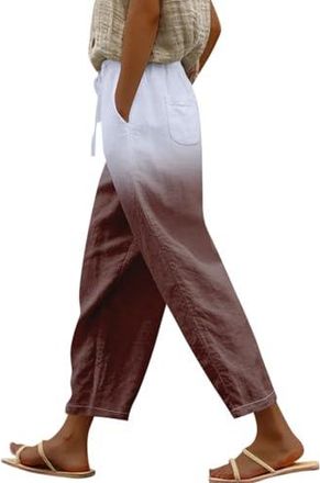 Generic Pantalon en coton et lin pour femme - Jambe large - Pantalon de plage d&eacute;t&eacute; confortable - Pantalon de yoga Palazzo XIYU26010, caf&eacute;, XXL