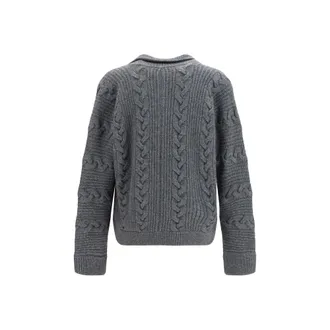Versace Wool-Blend Cable-Knit Cardigan - Gray