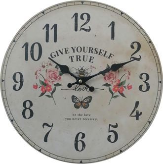 Mobili Rebecca Shabby Wanduhr, Dekorative Wanduhren, Schwarz Braun Rosa Rot, MDF, Vintage Stil, Geschenkidee - Durchmesser 33,8 cm x T 4 cm - Art. RE6808