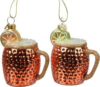 Kaemingk Christbaumschmuck Cocktail 8cm Glas zum Aufhängen - 1 Stück sortiert - mit Glitzer - Weihnachtsbaum Anhänger für Weihnachten - Christbaumanhänger & We