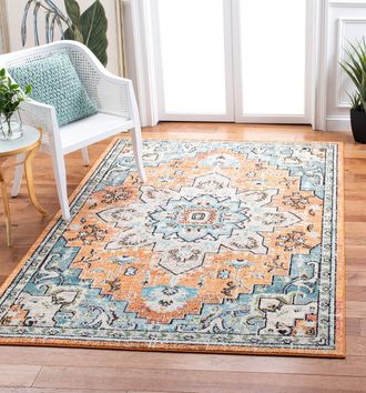 Safavieh Boho Teppich f&uuml;r Wohnzimmer, Esszimmer, Schlafzimmer - Madison Collection, Kurzer Flor, Orange und Blaugr&uuml;n, 160 X 229 cm