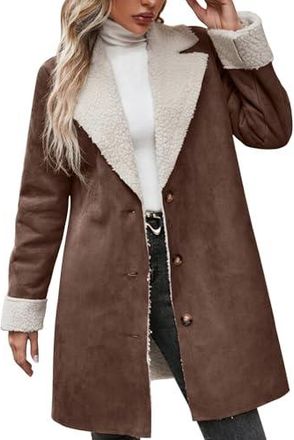 Onsoyours Manteau dhiver pour Femmes Longue Polaire Chaud Doublure Outdoor Jacke Fleece Revers Manteaux Épaissie Peluche Blouson avec Bouton Élégant Mode Veste 