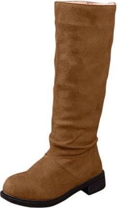 Generic Bottes de marche classiques &agrave; talon &eacute;pais pour femme - En daim synth&eacute;tique - &Eacute;l&eacute;gantes et d&eacute;contract&eacute;es - Semelle antid&eacute;rapante confortable - &Agrave; enfile