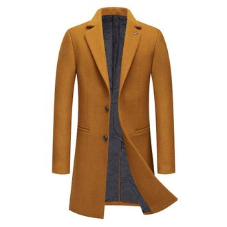 AlltheMen Herren Wintermantel Mantel Slim Fit Mittellang Wollmantel mit Stehkragen Business Mantel Herren Winter 8818 Khaki 3XL