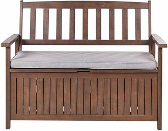 Beliani Gartenbank Dunkelbraun Akazienholz 120 cm mit Auflage Hellgrau Armlehnen Stauraum Modern Garten Terrasse Wintergarten Ausstattung Outdoor