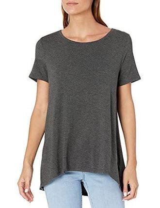 Amazon Essentials T-shirt swing à manches courtes et décolleté, coupe décontractée (grandes tailles disponibles) Femme, Charbon Chiné, XS