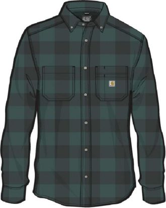 Carhartt Work in Progress Herren Workwear Relaxed Fit Midweight Flannel L/S Plaid Shirt, Slate Green, XXL