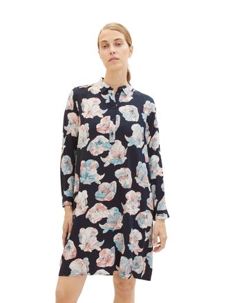 Tom Tailor Damen 1038713 Kleid mit Knopfleiste & Kragen, 32413-tie dye Flower Design, 44