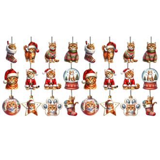 Generico Weihnachts-Katzen-Anhänger, 24 Stück, aus Holz, Anhänger für Partys, Klassenzimmer, Schule, kleine Räume
