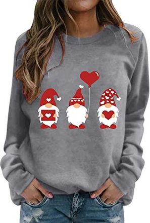 Generic 2026 Sweat-shirt &agrave; col rond pour femme avec imprim&eacute; coeur et manches longues pour la Saint-Valentin, gris, M
