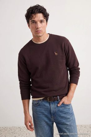 Trendyol MAN Herren Braun Animal-Print Lang Oversize Sweatshirts