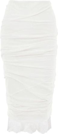 Tom Ford Femme, Jupes, Blanc, Taille: 34 FR Jupe Midi Drapp&eacute;e avec Garniture en Dentelle