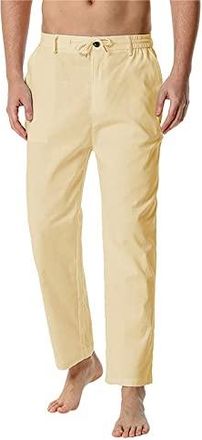 Generic Pantalon de loisirs en lin pour homme : pantalon d&eacute;t&eacute; avec taille &eacute;lastique Pantalon en lin &eacute;lastique Couleur unie Pantalon &agrave; enfiler Jambe droite Pan