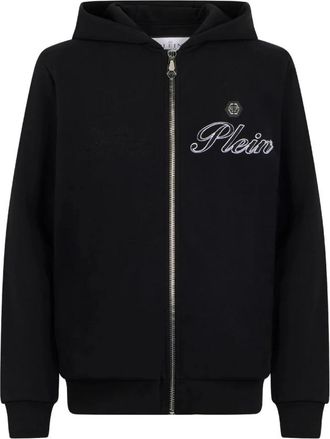 Philipp Plein Homme, Sweatshirts et sweats &agrave; capuche, Noir, Taille: L Sweat &agrave; capuche zipp&eacute; avec broderie signature