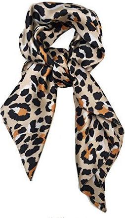 Caprilite Big Square Écharpe en soie synthétique pour femme Motif léopard Marron classique 70 x 70 cm, léopard, M