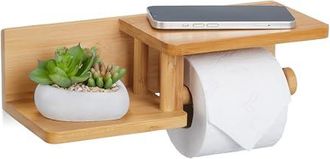 Relaxdays Support de Papier Toilette en Bambou avec étagères pour Smartphone et Rouleau, 9x31x12 cm, Naturel