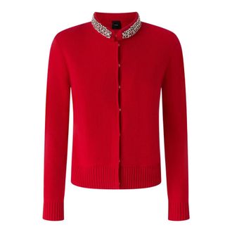 Pinko Pinko, Femme, Pulls, Rouge, Taille: 38 FR Colonia Cardigan Laine M&eacute;lang&eacute;e