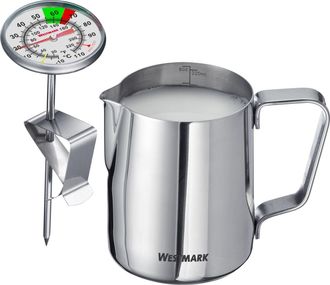 Westmark 2 tlg. Set Milchkännchen (220 ml) + Milchthermometer - Ideal für Kaffeesahne, Milch, Honig und andere Kaffee- und Teezusätze, Barista Zubehör - 247722