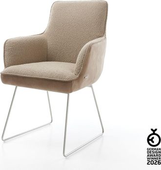 DELIFE Esszimmerstuhl Heira-Flex mit Armlehnen Materialmix Schlamm Kufengestell Edelstahl Taschenfederkern, Esszimmerst&uuml;hle