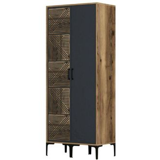 Dmora Kleiderschrank 2 T&uuml;ren Dbenkovi, Schlafzimmerm&ouml;bel, Schrank, Garderobe, 80x201h48 cm, Walnuss und Anthrazit - Dmora