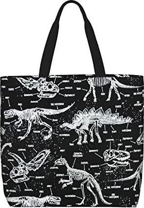 Generic Sac Fourre-Tout Motif De Squelette De Dinosaure Noir Et Blanc Sac Femme Plage R&eacute;utilisable De Grande Capacit&eacute; Sacs En Toile Pour Femmes, Pour Femmes, 