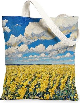 Generic Sac fourre-tout en toile r&eacute;utilisable avec motif imprim&eacute; de fleurs de verge dor printani&egrave;re, 33 x 38,1 cm, paysage floral, sac d&eacute;picerie pour femme, p