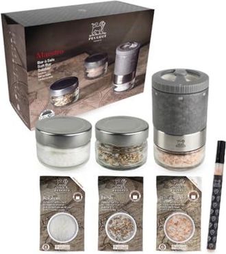 Peugeot Bar &Agrave; Sel Maestro - Moulin &Agrave; Sel 10cm R&eacute;glage USelect Z - 3 Sels Premium, 3 Fioles Vides Interchangeables, Feutre - Fabrication Fran&ccedil;aise - en Bois PE