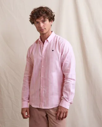 Faguo Chemise en lin ray&eacute;e rose et blanc