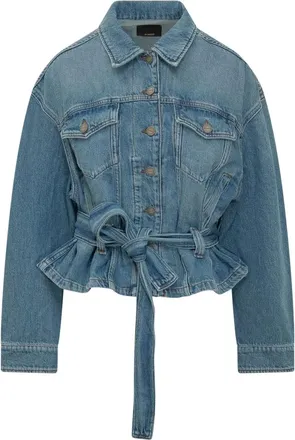 Pinko Pinko, Femme, Vestes, Bleu, Taille: 36 FR Veste en jean avec ceinture