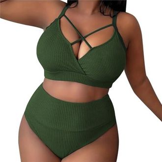 Generic Ensemble de bikini push-up 2 pi&egrave;ces pour femme, maillot de bain dos nu, taille haute, triangulaire, maillot de bain basique d&eacute;t&eacute; pour femme, Vert, 4XL