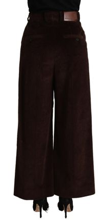 Dolce & Gabbana Womens Brown Cotton High Waist Trouser Wide Leg Pants Elastane