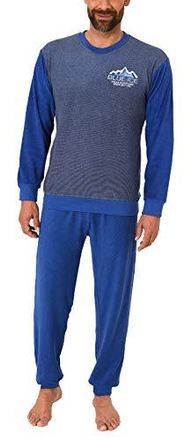Normann Pyjama &agrave; manches longues en &eacute;ponge pour homme avec bords &eacute;lastiques 291 101 13 573 - Bleu - Small