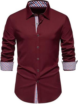 Generic Chemise d&eacute;contract&eacute;e &agrave; manches longues pour homme - Cardigan en tricot - Col montant - Chemises pour homme, rouge, XXL